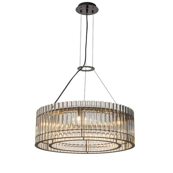 6-Light Modern Luxury Matte Black Tier Round Chandelier W24 in. With ...