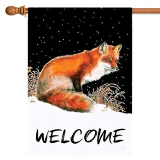 Orange and White Winter Fox Welcome Fox Christmas Outdoor House Flag 40 ...