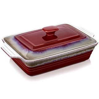 4.5 Quart Deep Baking Dish with Lid, 9x13 Rectangular Ceramic Casserole ...