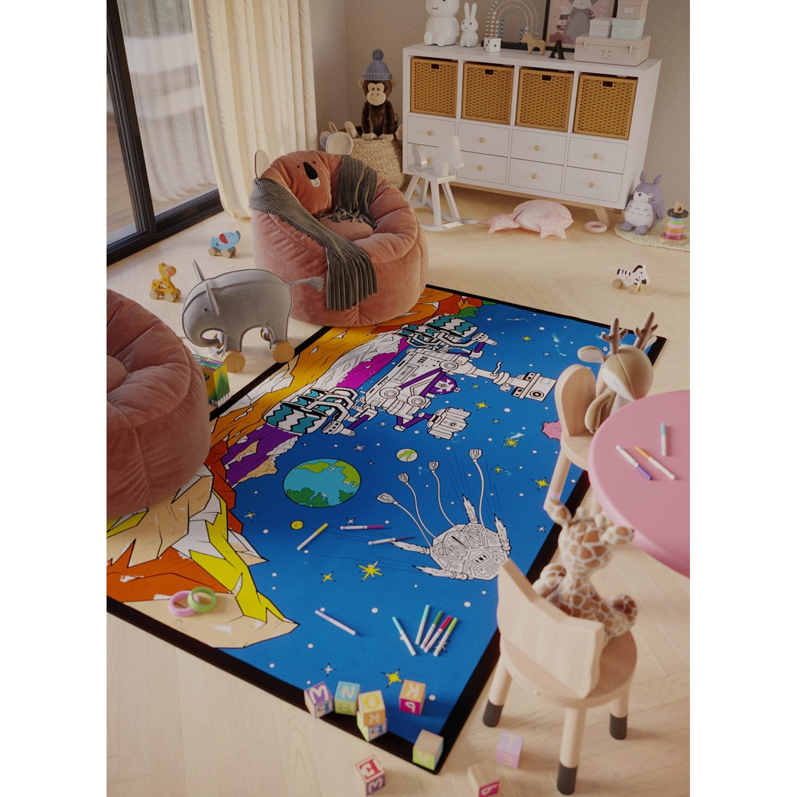 Hopscotch Coloring Poster Rug Washable Reusable Activity Playroom ...