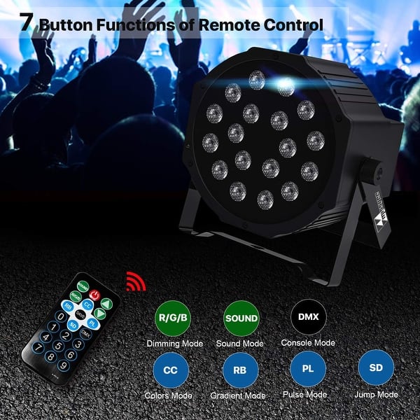 18 RGB LED DJ Stage Uplight -DMX Control Sound Activated with Remote Control and 7 Modes LED ...