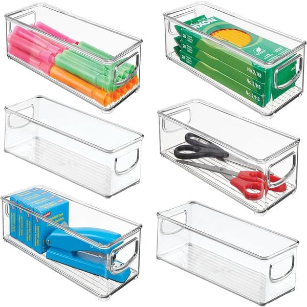 Small Plastic Office Storage Container Bins - 10"L x 4"W x 3"H - Bed ...