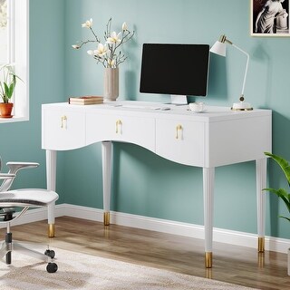 Modern White Computer Desk Writing Study Desk with 3 Storage Drawers ...
