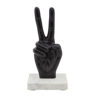 Hand In a Peace Sign Statue on Marble Base - 9" - Black and White - Bed ...