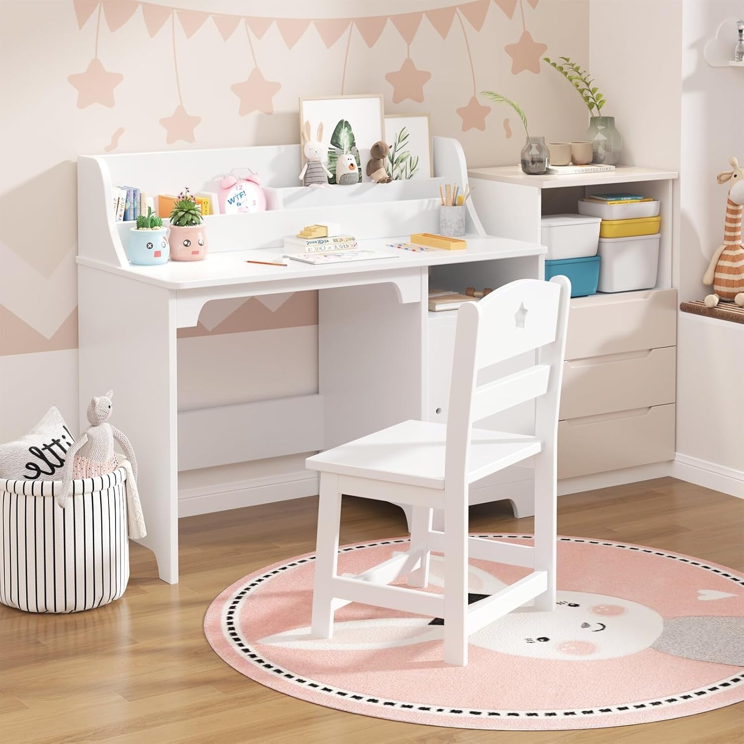 Kids Desk and Chair Set Study Desk for Kids with Hutch Storage Cabinet Wooden Children Study Table On Sale Bed Bath Beyond 40383423