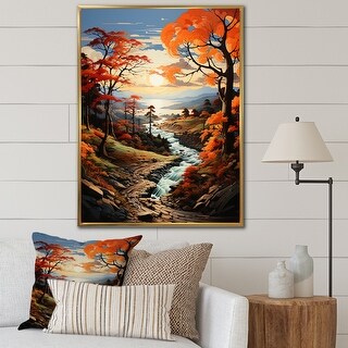 Designart "Orange Tree Maple Symphony Landscape II" Tree Maple Framed ...