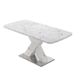 Modern Square Dining Table, Stretchable, White Marble Table Top - Bed ...