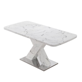 Modern Square Dining Table, Stretchable, White Marble Table Top - Bed ...