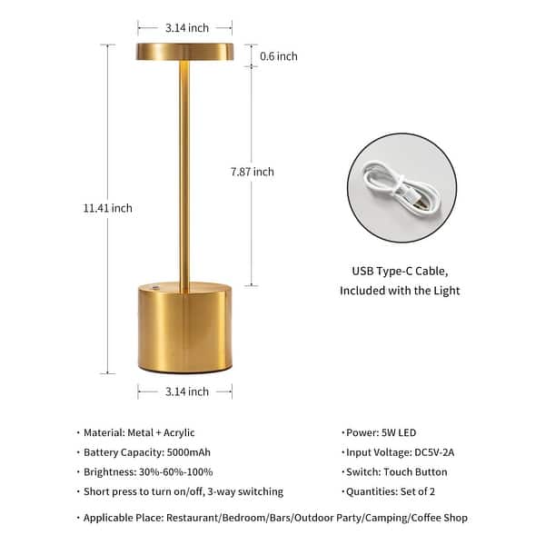 Modern Cordless Small Table Lamps Set of 2, Portable LED Desk Lamp ...