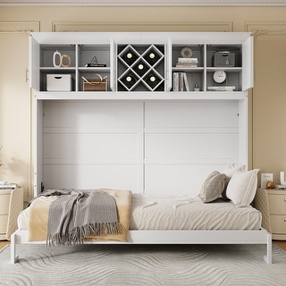 Queen Size Murphy Bed Wall Bed with Top Cabinets & Wine Rack - Bed Bath ...