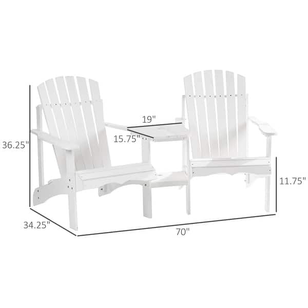 Outsunny Wooden Outdoor Double Adirondack Chairs with Center Table and ...