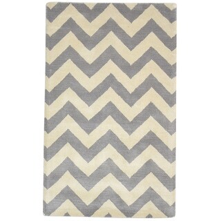 One of a Kind Hand-Tufted Modern 3' x 5' Chevron Wool Grey Rug - 3' x 5 ...