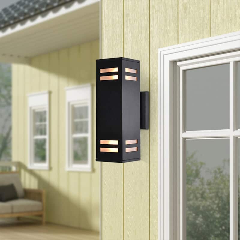 2 Pack 2-Light Mid-Century Modern Black Square Outdoor Waterproof ...