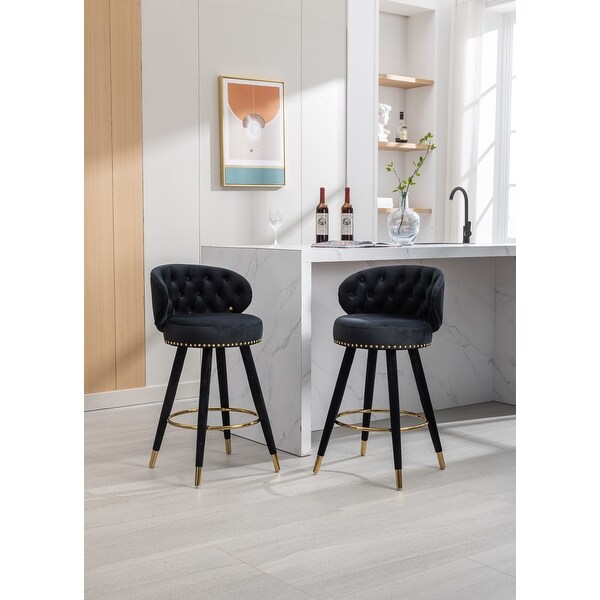 Kitchen Island Armless Barstools Black Velvet Breakfast Bar Chairs 2pcs Nailhead Trim Bar Chair Dining Chair with Footrest