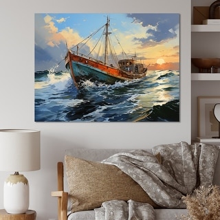 Designart "Boat Expressive Seascapes II" Transportation Canvas Art ...