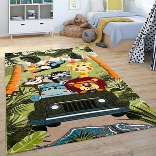 Kids Rug Jungle Safari Motif with Lion Hippo Monkey and Giraffe - Bed ...