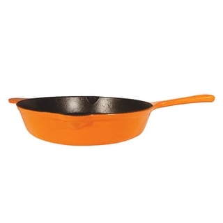 Le Chef Enameled Cast Iron Orange Deep Skillet 12-Inch. - M - Bed Bath ...