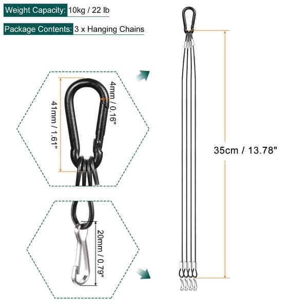 3pcs Hanging Chains 35cm Extension Rope Hanger 4 Point Holders Black ...