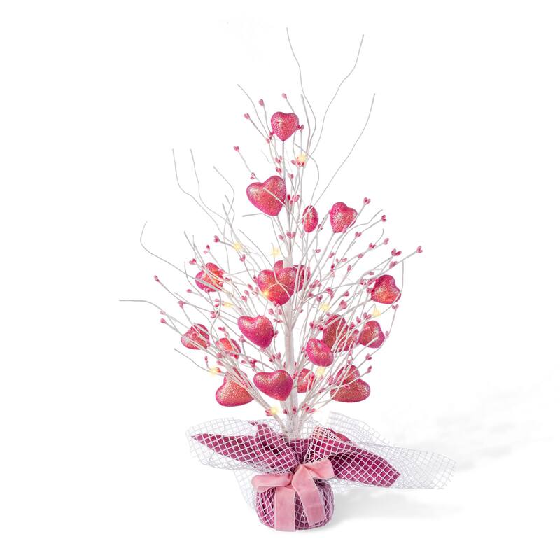 Glitzhome LED Lighted Valentine's Pink Berry Heart Table Tree ...