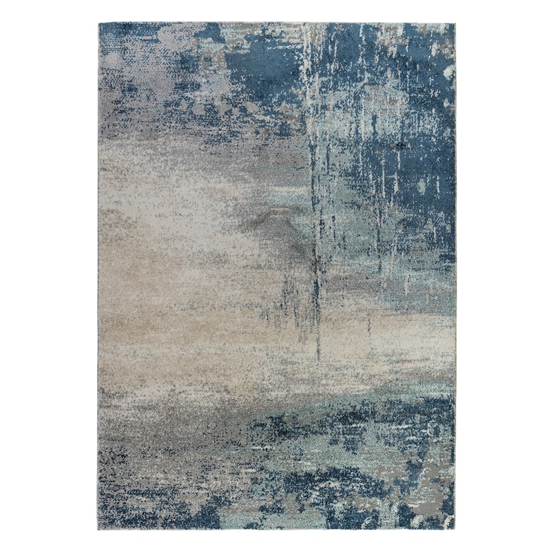 Yamanu Bern Dark Blue Abstract Polyester Area Rug - Overstock - 38431306