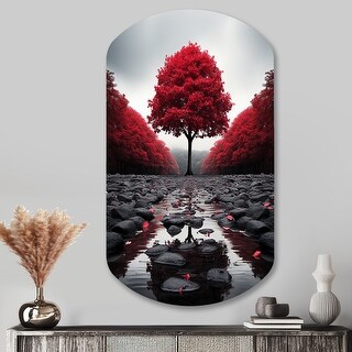 Designart - Red And Grey Forest Serenity - Forest Metal Wall Art ...