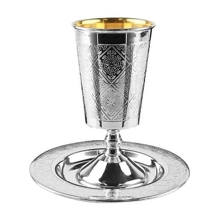 Kiddush Cup Set Diamond Design 925 Silver Coated - With Leg 5" - Bed ...