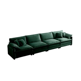 Dumpling Armrest 4 Seater Green Corduroy Upholstered Sofa - 4 Seat ...