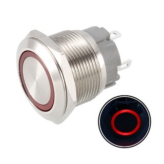 Momentary Metal Push Button Switch 22mm Mounting Dia 1NO 24V Red LED ...