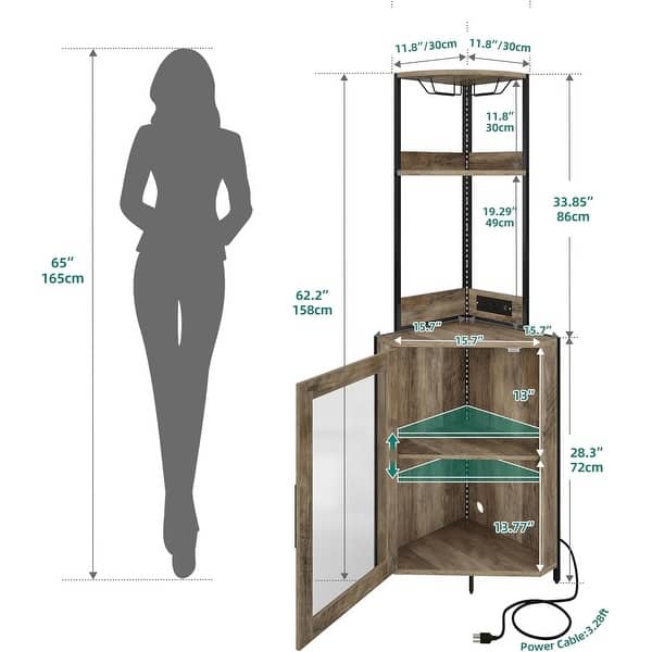 Moasis 5-Tier LED Corner Bar Rack Shelf with Power Outlets Liquor Bar ...
