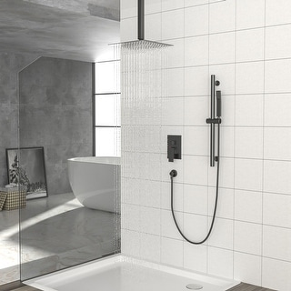 Matte Black Pressure Balanced Shower System with Slide Bar - 16" Rain ...