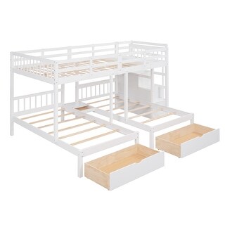 Sturdy Pine Wood Triple Bunk Bed with Full and Twin Beds, Guardrails ...