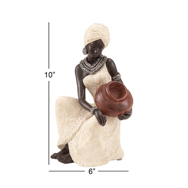 Cream Polystone Sitting African Woman Decorative Sculpture with Red ...