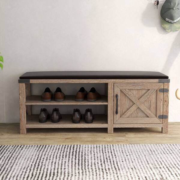 Wood Shoe Bench with Two-Tier Shoe Rack & Door Entryway Bench - Bed ...