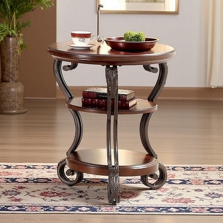 22" Traditional Style Side Table Cherry Wood & Metal with Ornate Scroll ...