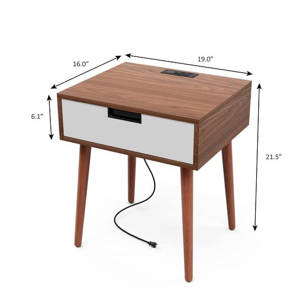 Nightstand End Table with Power Sockets and USB Ports, Side Sofa Table ...