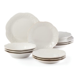 Lenox French Perle 12-Piece Plate & Bowl Dinnerware Set White - Bed ...