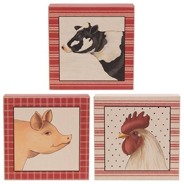Multi-Color Wooden Farm Animal Box Signs with Vintage Design for Decor ...