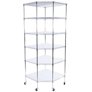 6-Layer Chrome Plated Polygonal Corner Shelf with Wheels Silver - Bed ...