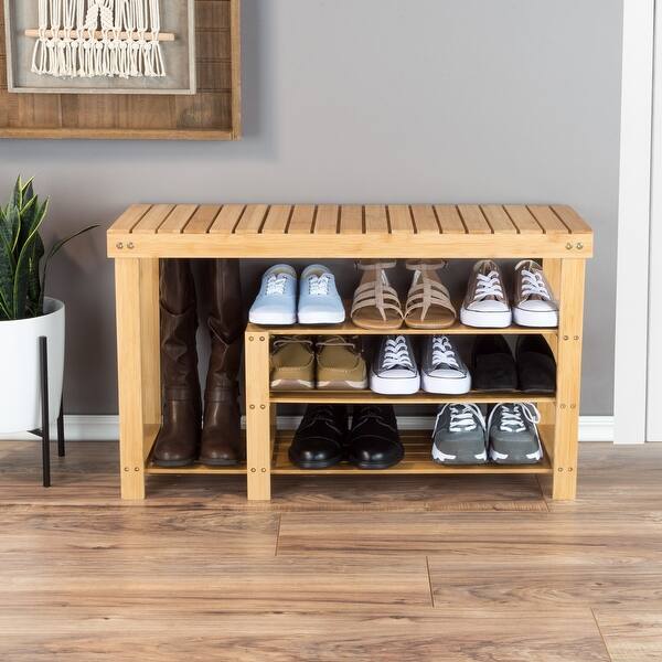 Bamboo Shoe and Boot Rack Bench Seat with 3 Tiers by Lavish Home - Bed ...