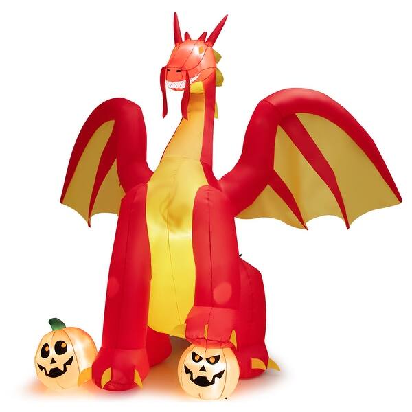 Gymax 10' Halloween Inflatable Fire Dragon Air-blown Decor w/ Wings ...