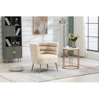 Velvet Upholstered Leisure Single Round Chair with Golden feet - Bed ...