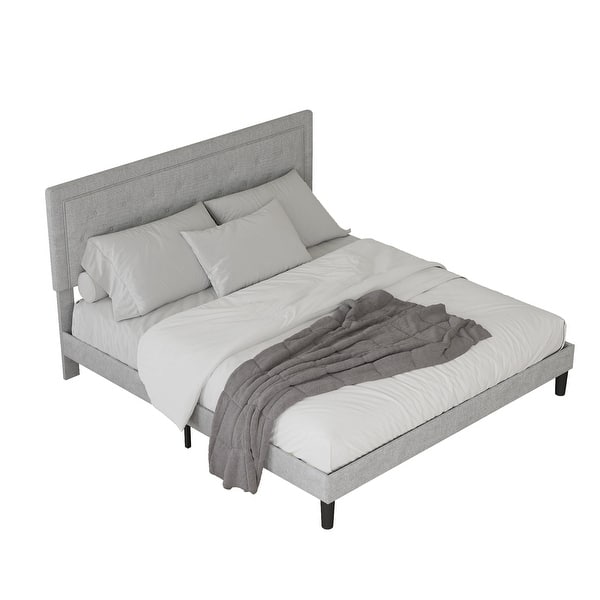 Light Grey Full Size Bed Frame with Adjustable Border Headboard - Bed ...