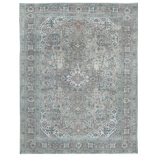 Shahbanu Rugs Gray Semi Antique Persian Tabriz Hand Knotted Worn Wool ...