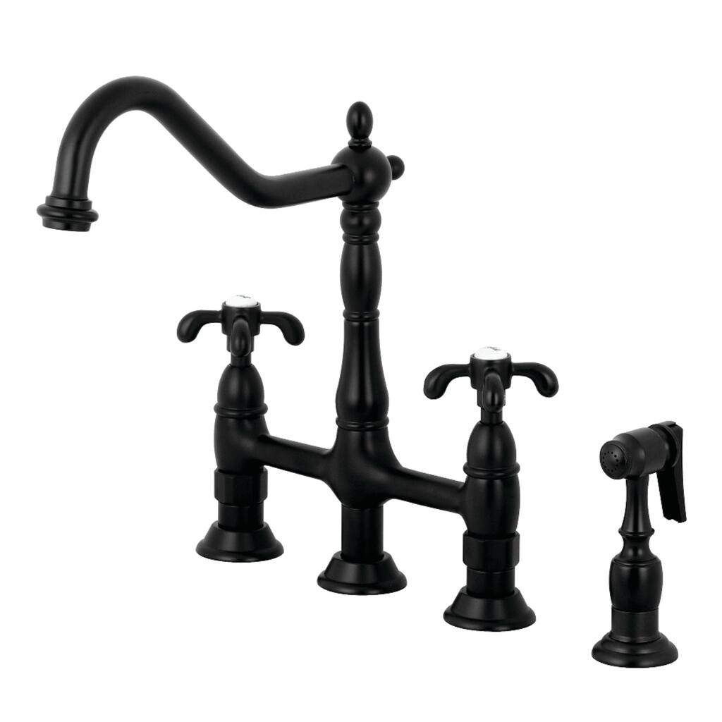 Kingston Brass French Country Bridge Kitchen Faucet with Brass Sprayer ...