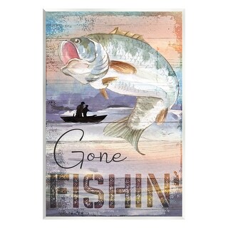 Stupell Gone Fishin' Bass Angler Marine Life Wall Plaque Art by ND Art ...