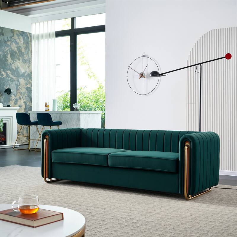 Modern Velvet Sofa Channel Tufted Arms and Back - Overstock - 36117517