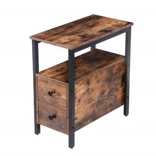 Narrow Chairside Table with Drawer and Open Storage Shelf - 12"D x 19"W ...