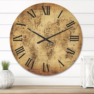 Designart 'Ancient Map of The World X' Vintage Wood Wall Clock - On ...