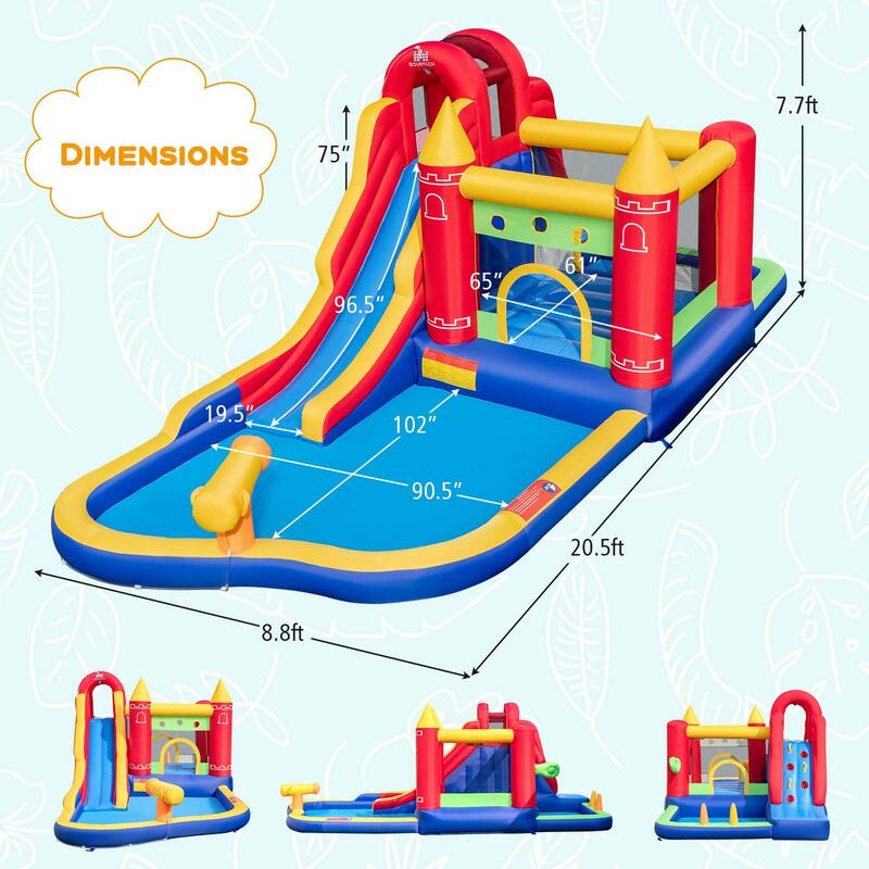9-in-1 Inflatable Bounce Castle with Waterslide Water Cannon for 3 ...