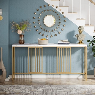 Faux Marble Long Narrow Console Table Couch Sofa Table Wood & Metal ...